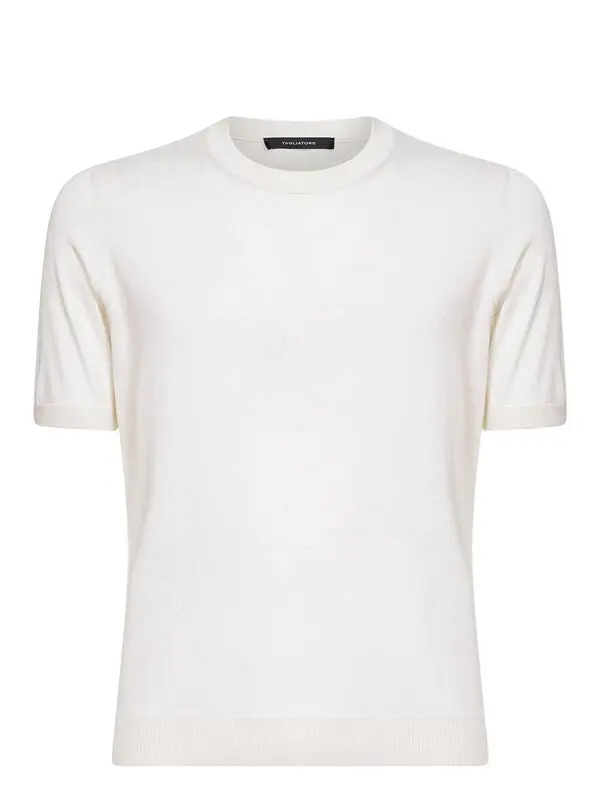 Tagliatore White Silk Knit Crewneck T-shirt - Multicolor