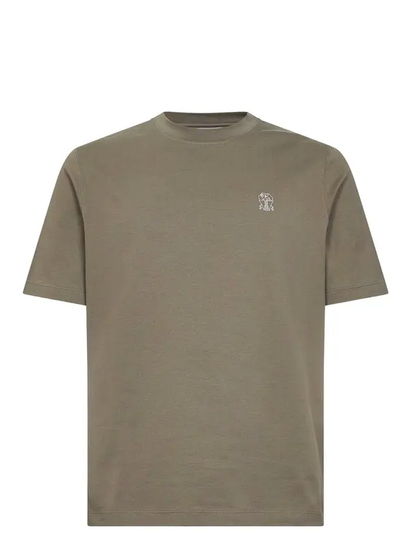 Brunello Cucinelli Khaki Solomeo Crest T-shirt - Multicolor