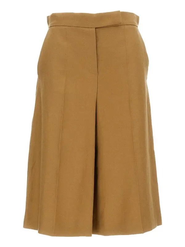 Max Mara Khaki Linen Diagonal Fabric Bermuda Shorts - Multicolor