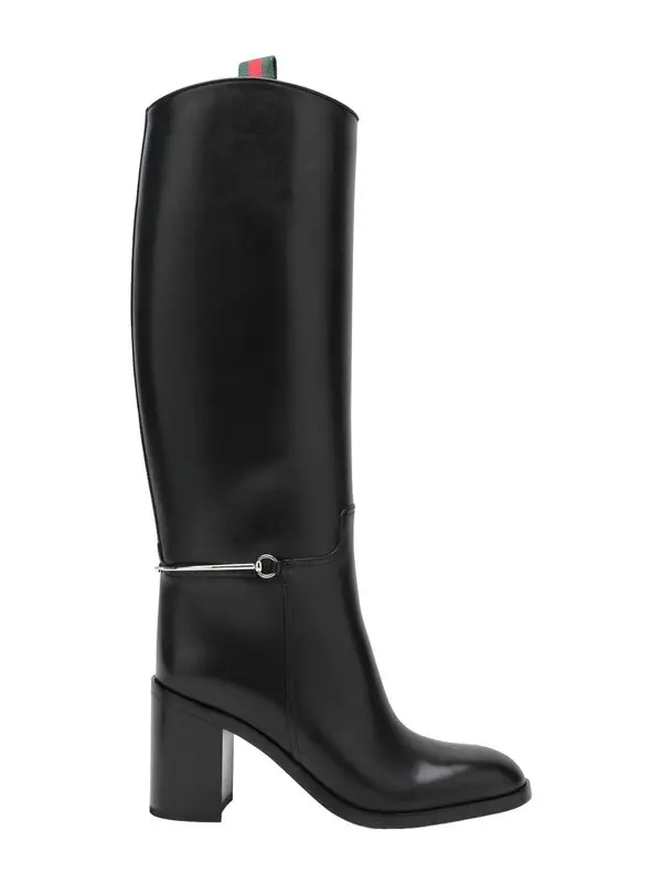 Gucci Tall Leather Boots With Horsebit Detail - Black