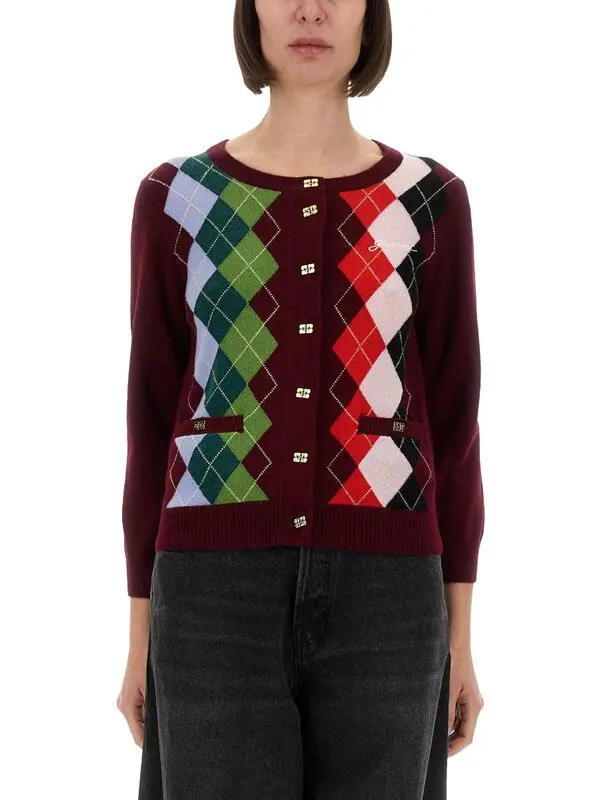 GANNI Jacquard Argyle Cashmere Cardigan - Multicolor