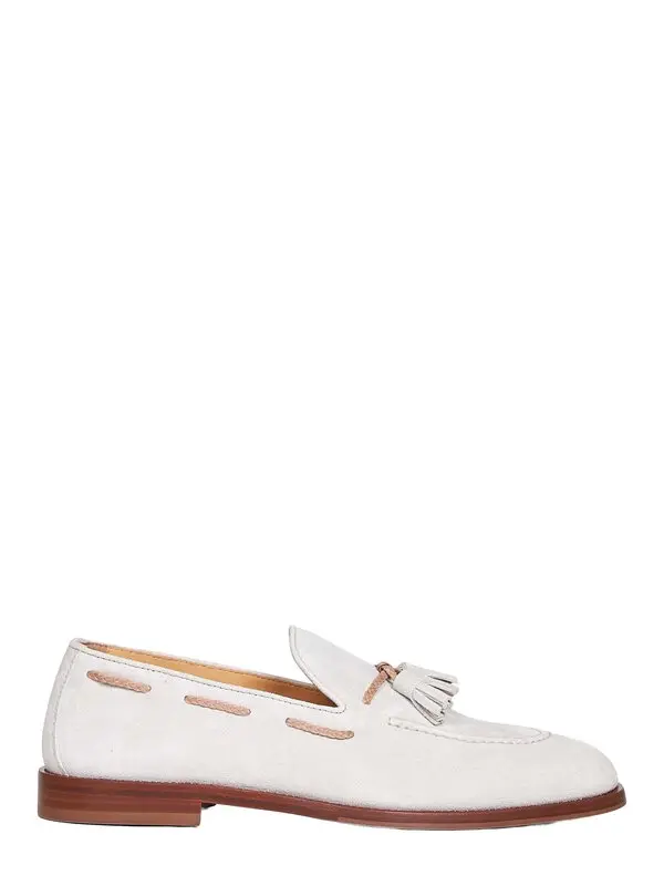 Brunello Cucinelli Ivory Suede Tassel Loafers - Multicolor