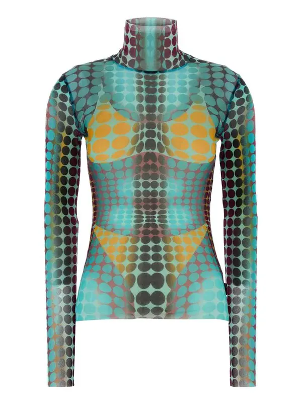 JEAN PAUL GAULTIER Printed Mesh Long Sleeve Top - Multicolor