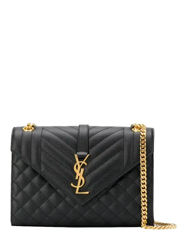 Saint Laurent Calf Leather Quilted Monogram Shoulder Bag - Black