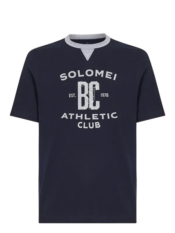 Brunello Cucinelli Cobalt Cotton Jersey Printed T-shirt - Multicolor