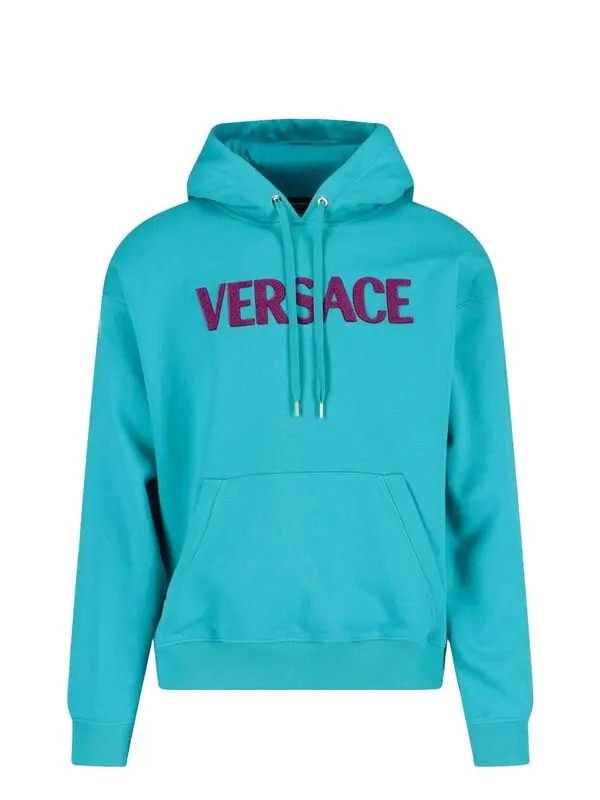 Versace Cotton Logo Detail Hooded Sweatshirt - Green