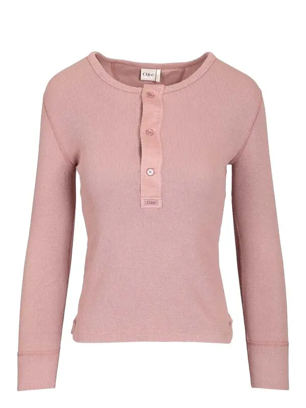 Chloé Ribbed Cotton Henley Shirt With Embroidered Logo - Multicolor