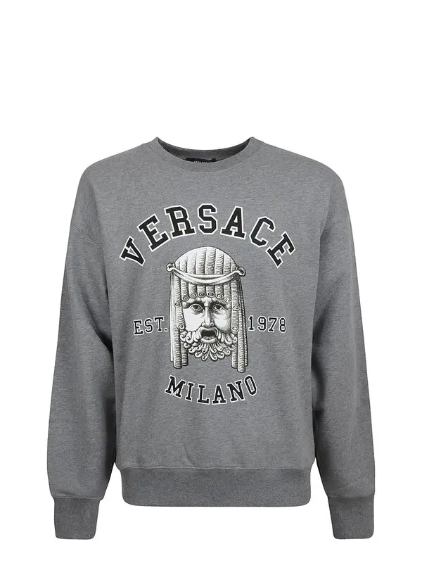 Versace Cotton Crewneck Sweatshirt With Graphic Print - Gray