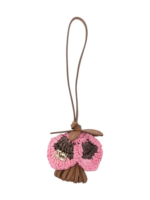 Miu Miu Crochet Flower Charm With Logo Plaque - Multicolor