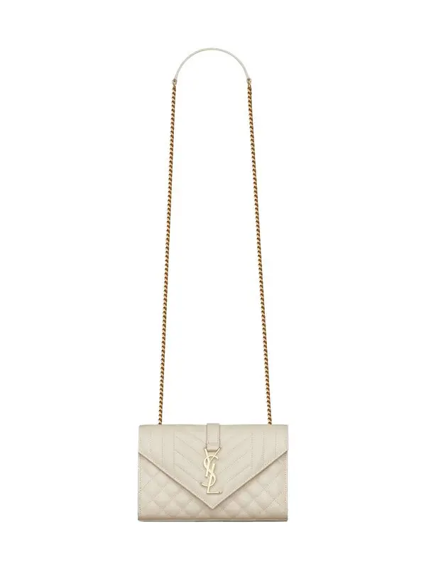Saint Laurent Envelope Small Bag With Chain Strap - Cream