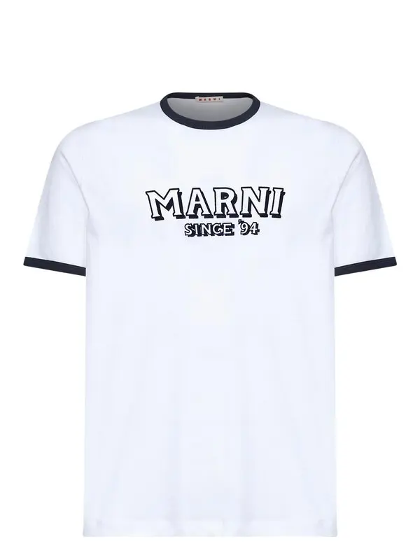 Marni White Jersey T-shirt With Contrasting Trims - Multicolor