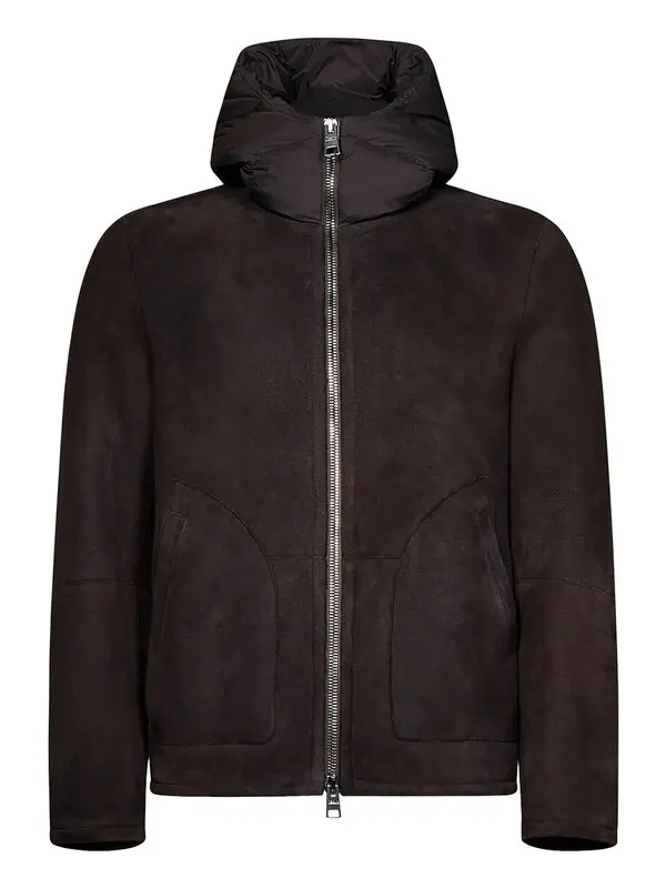 Herno Shearling Jacket With Drawstring Hood - Brown