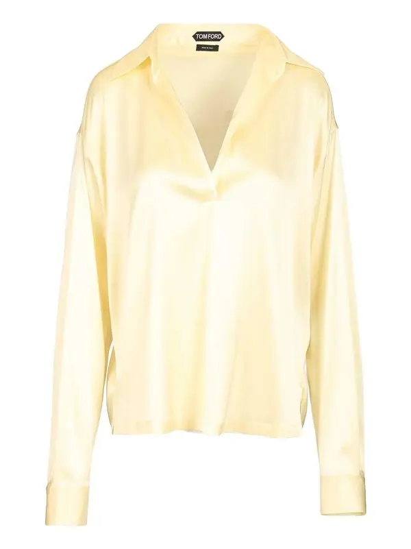TOM FORD Silk Long Sleeve Polo Shirt - Yellow