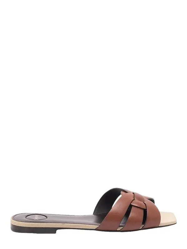 Saint Laurent Tribute Braided Leather Flat Sandals - Multicolor