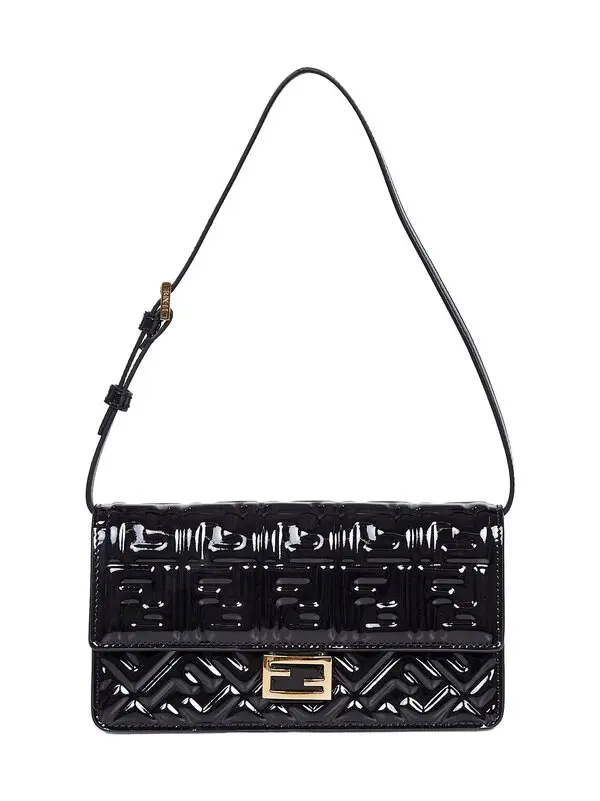 Fendi Black Patent Calf Leather Baguette Wallet On Chain - Multicolor