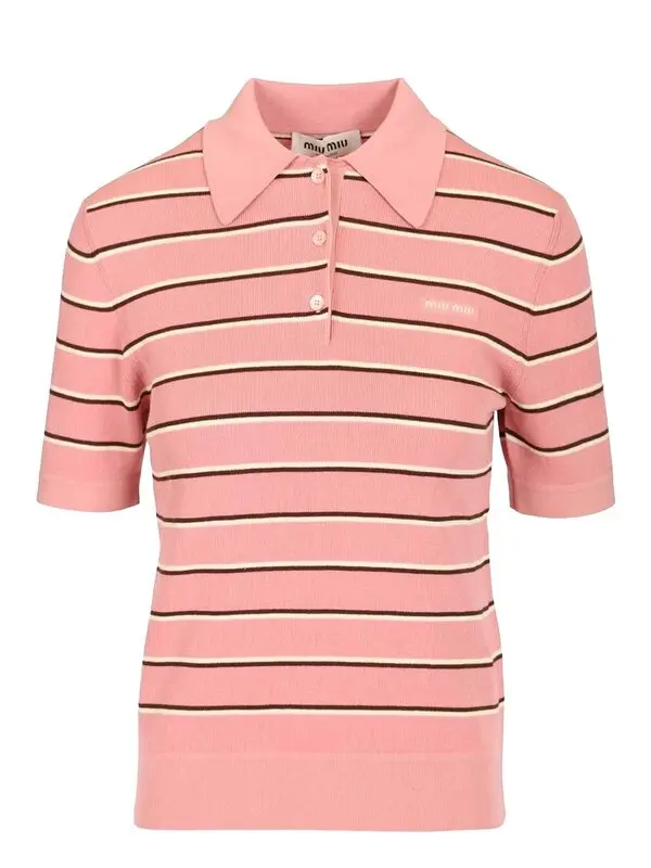 Miu Miu Striped Cotton Knit Polo Shirt - Multicolor