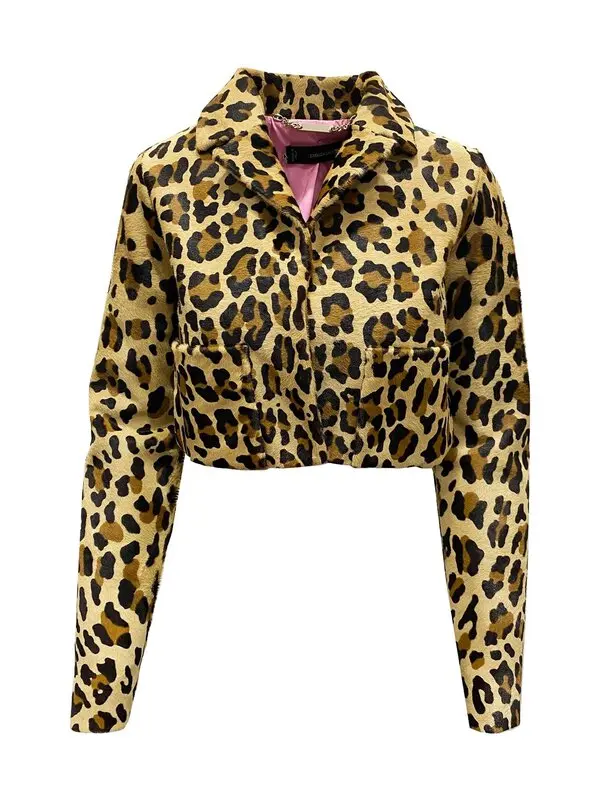 Dsquared2 Leopard Calf Hair Cropped Jacket - Brown