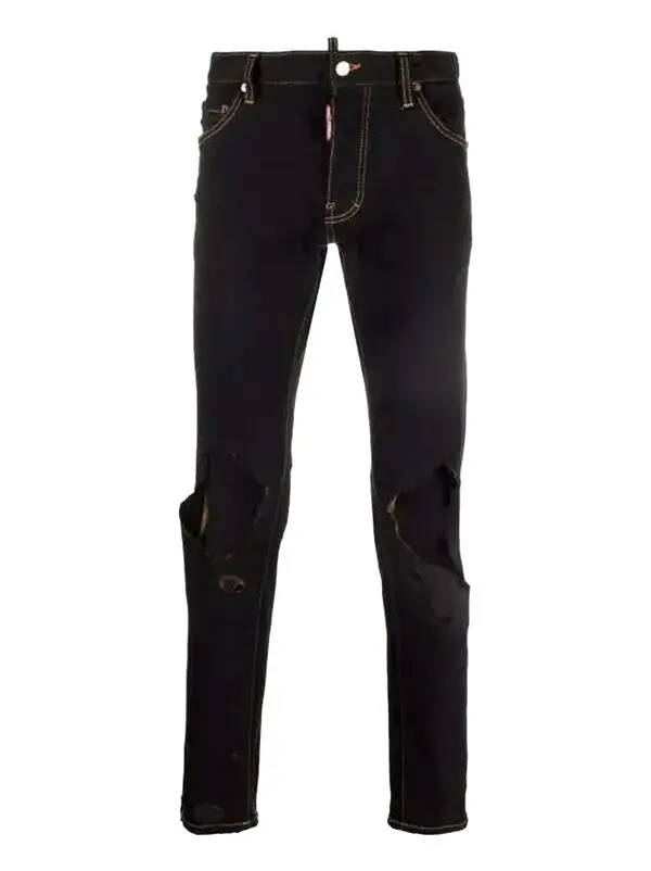 Dsquared2 Cotton Blend Distressed Denim Jeans - Black
