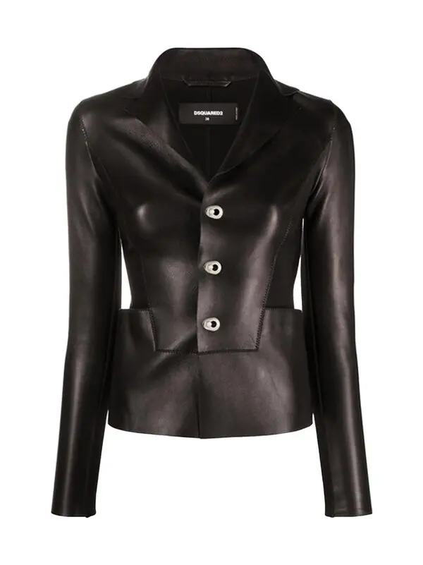 Dsquared2 Leather Jacket With Metal Button Detail - Black