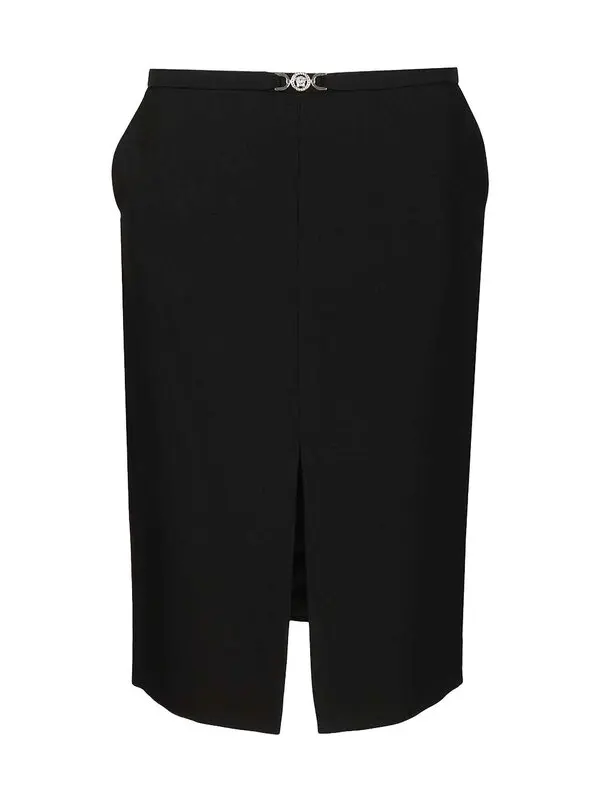 Versace Midi Skirt In Double Wool Crêpe - Black