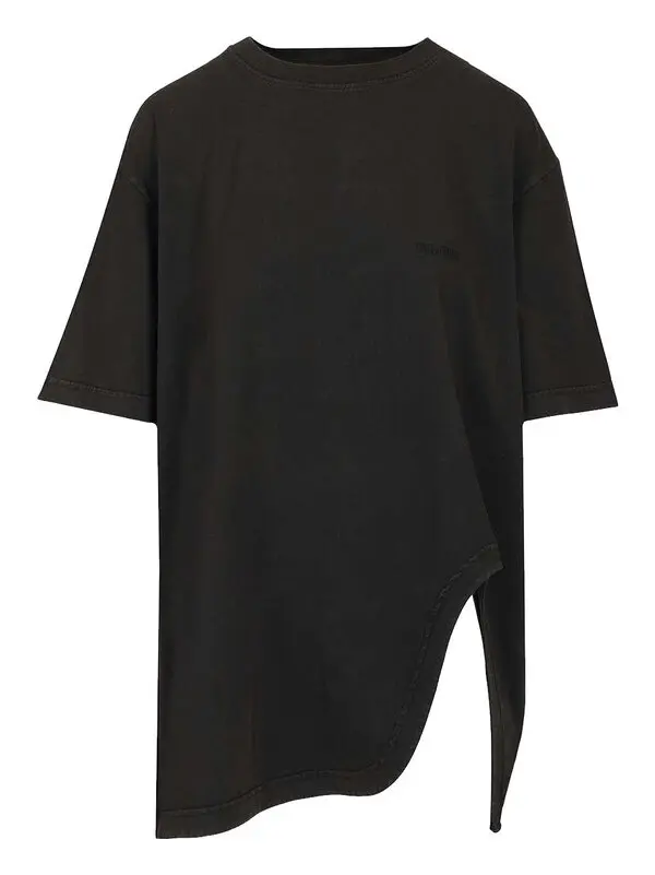 Attico Light Jersey T-shirt With Side Slit And Logo Detail - Black