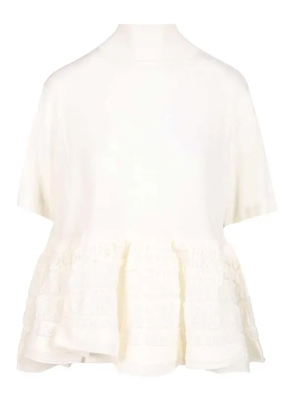 Alaïa Wool Knit Peplum High Neck Top - White