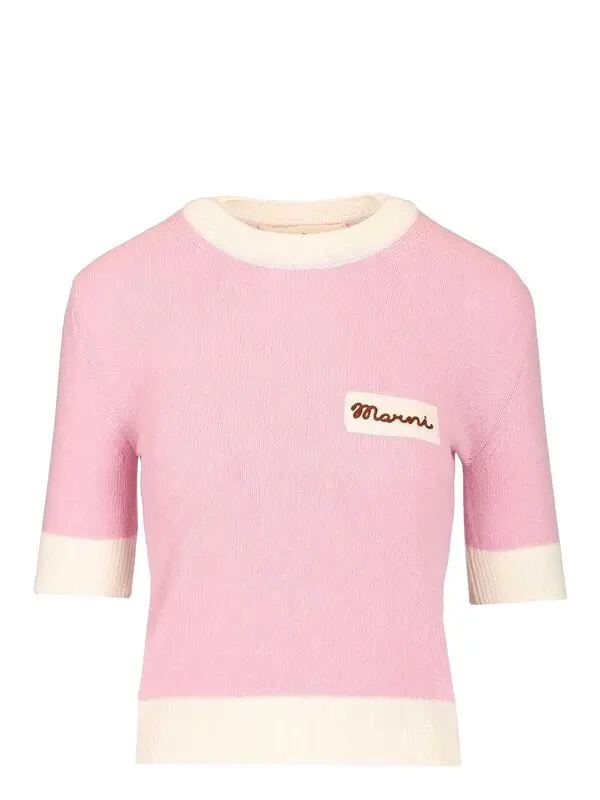 Marni Cropped Wool Blend Knit Top With Contrasting Trim - Multicolor