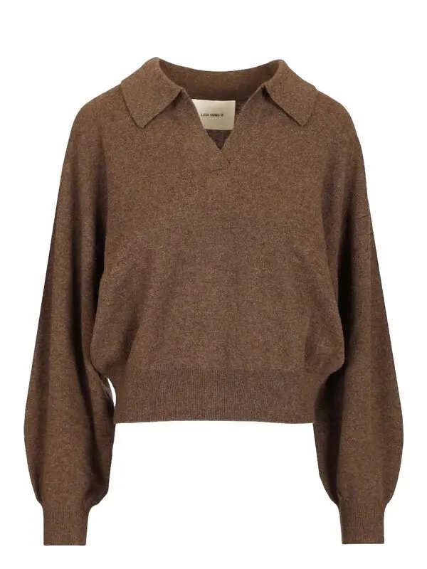 LISA YANG Katriel Polo Sweater 100% Woven Cashmere - Brown