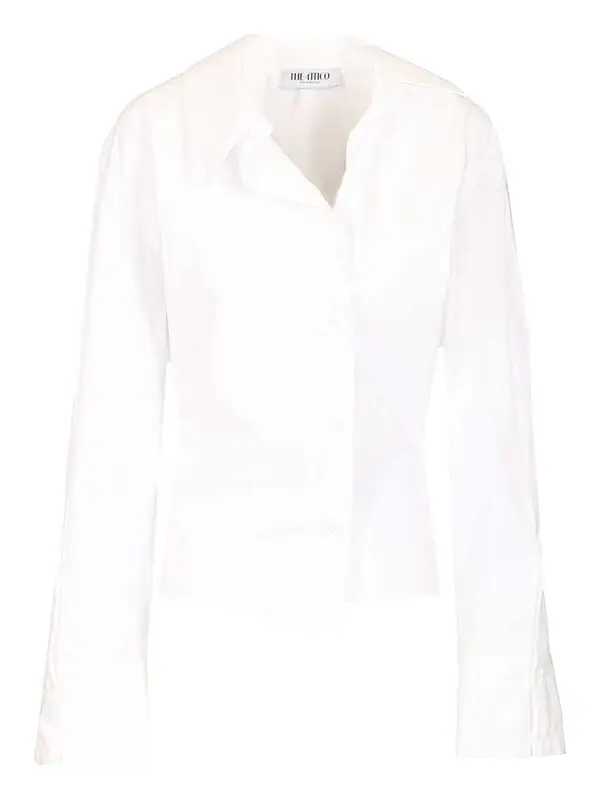 Attico Poplin Shirt With Deep V-neck And Embroidered Logo - White
