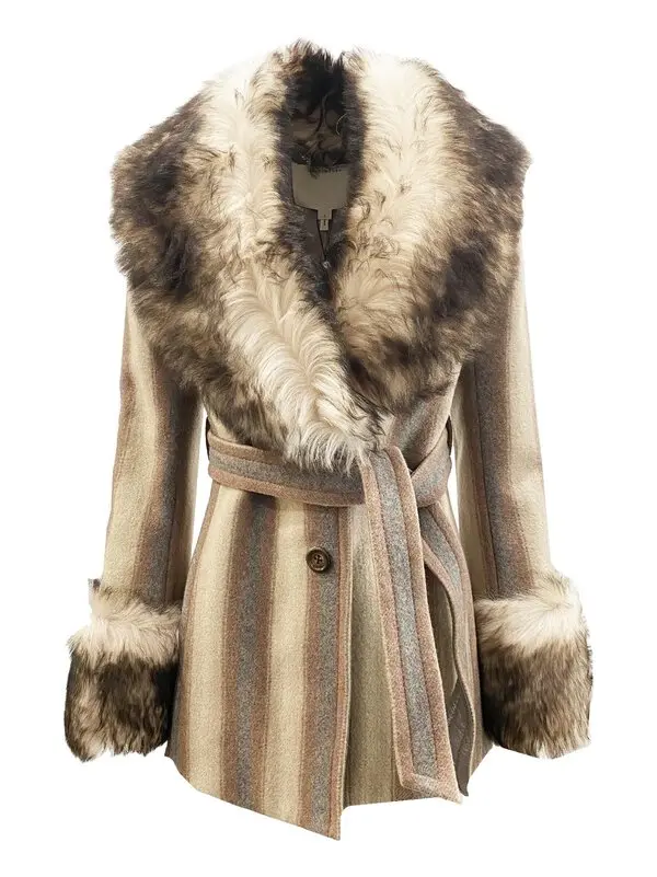 Marc Jacobs Fur Trimmed Wool Coat - Brown