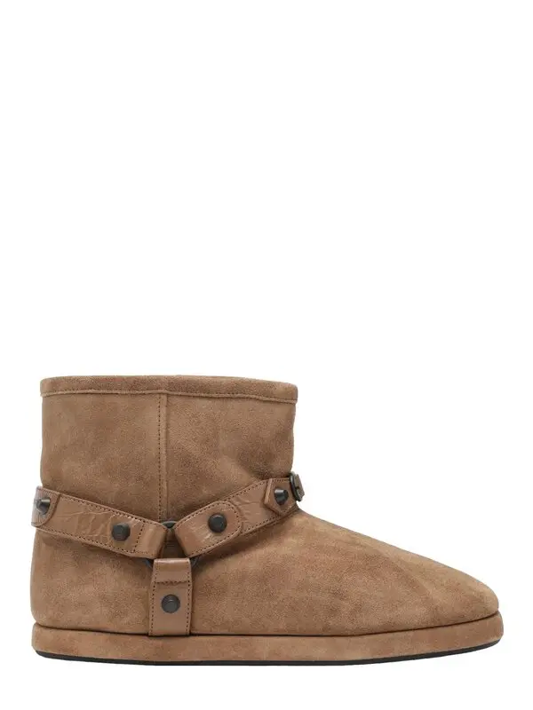 Balenciaga Soft Camel Suede Ankle Boots With Studded Strap - Cream
