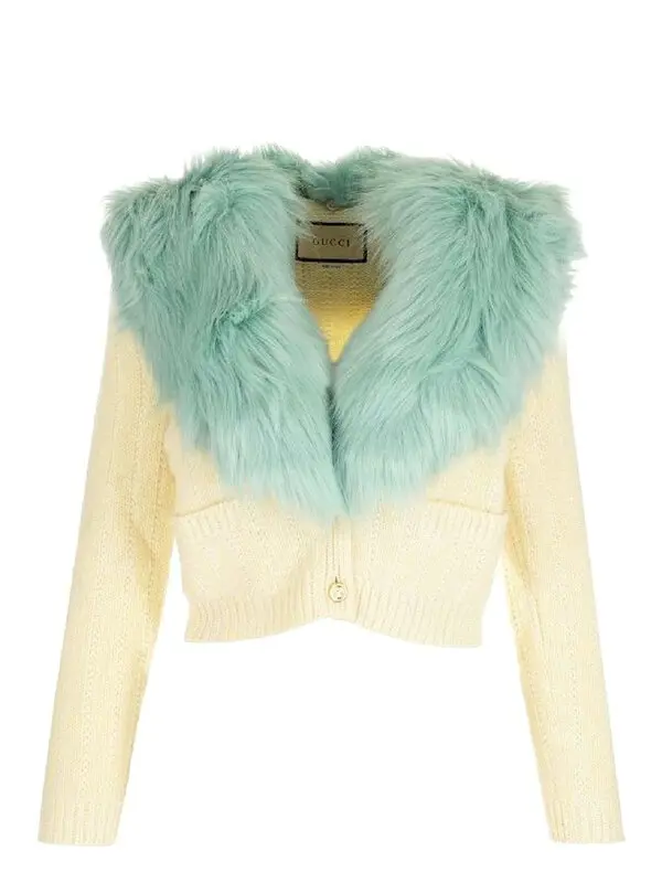 Gucci Wool And Cashmere Cardigan With Faux Fur Collar - White
