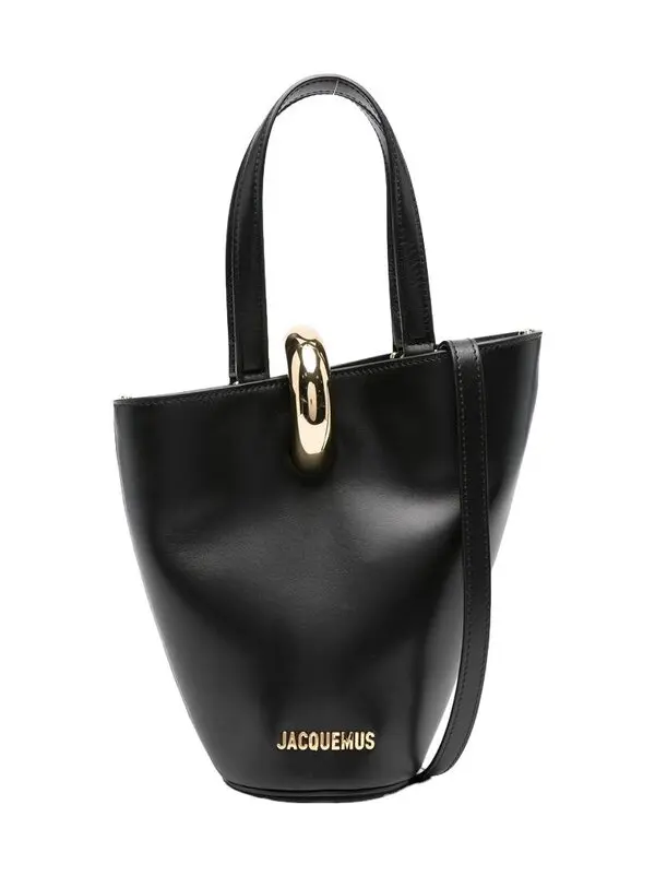 Jacquemus Leather Bucket Bag With Gold-tone Ring Detail - Black