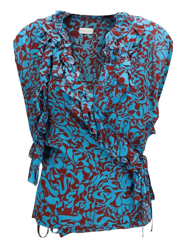 Dries Van Noten Printed Cotton V-neck Wrap Blouse - Multicolor