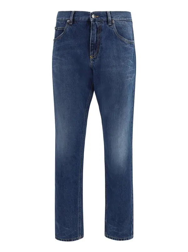 Dolce & Gabbana Embroidered Logo Denim Jeans - Blue