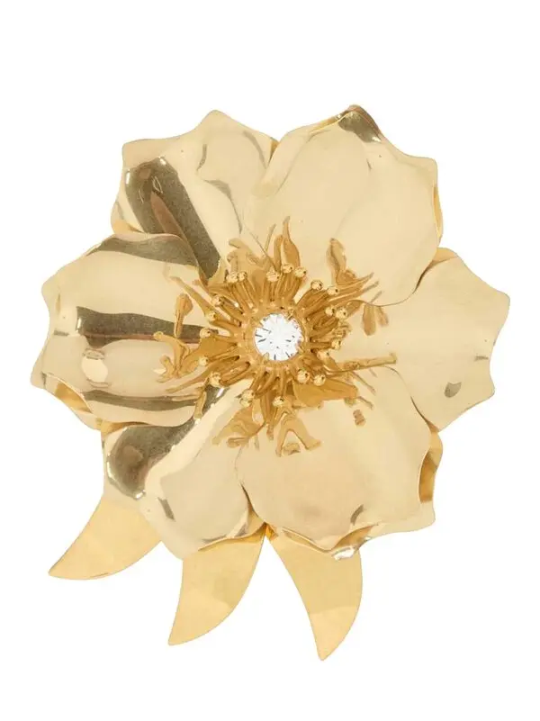 Miu Miu Metal Flower Brooch With Crystal Embellishment - Gold