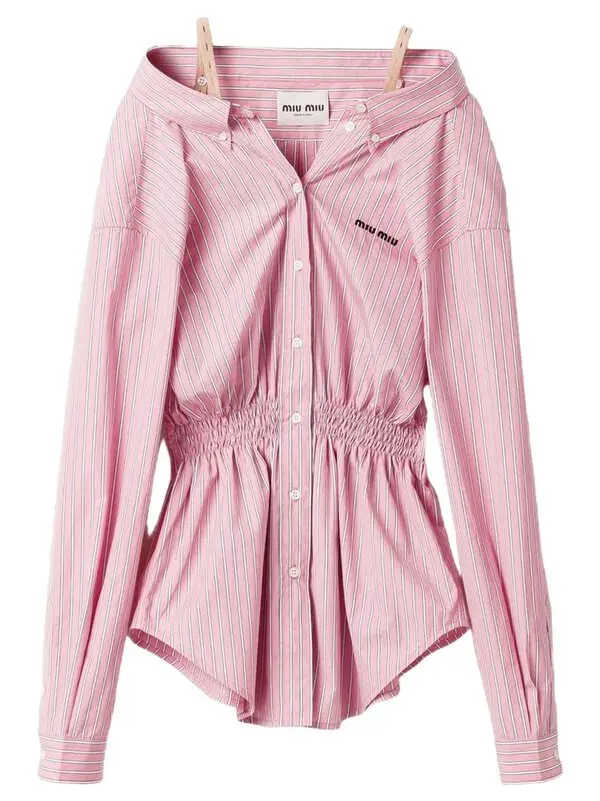 Miu Miu Striped Cotton Mini Dress With Logo Embroidery - Multicolor