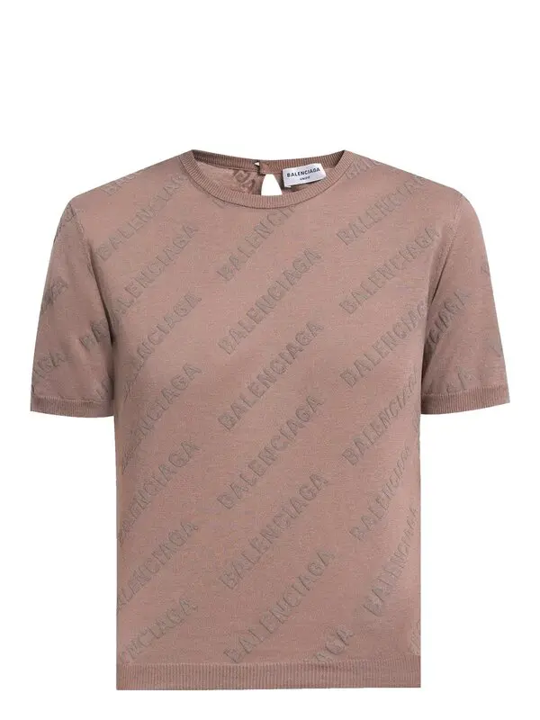 Balenciaga Knitted Top With All-over Logo Print - Brown