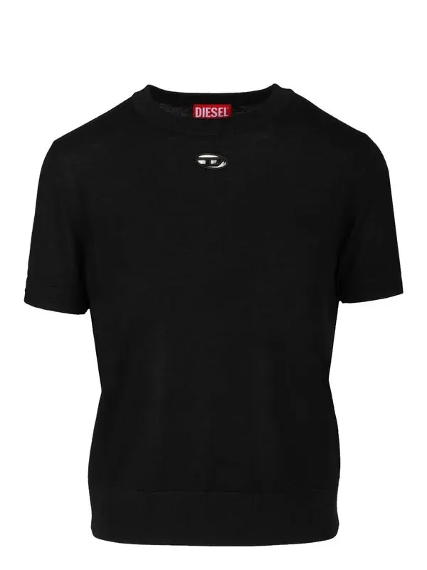 DIESEL® Oval D" Embroidered Wool Sweater - Black