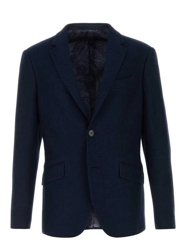 Etro Navy Textured Jersey Jacket - Blue