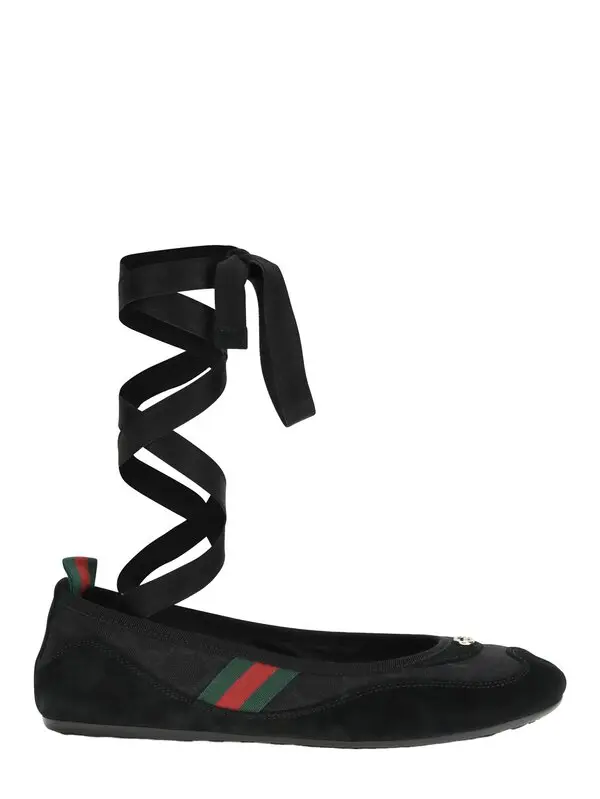 Gucci Gg Fabric And Suede Ballet Flats With Web Detail And Gg Cross Embellishment - Black