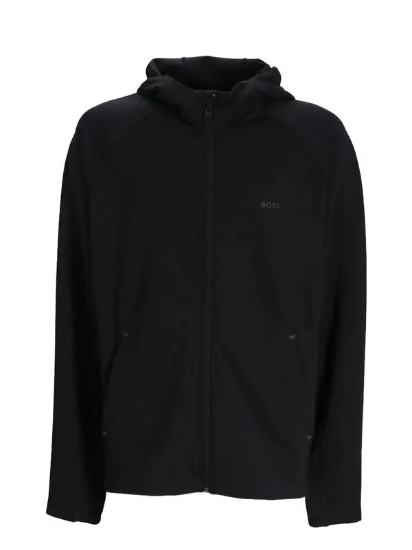 BOSS Full Zip Hooded Sweatshirt With Chest Logo - Black