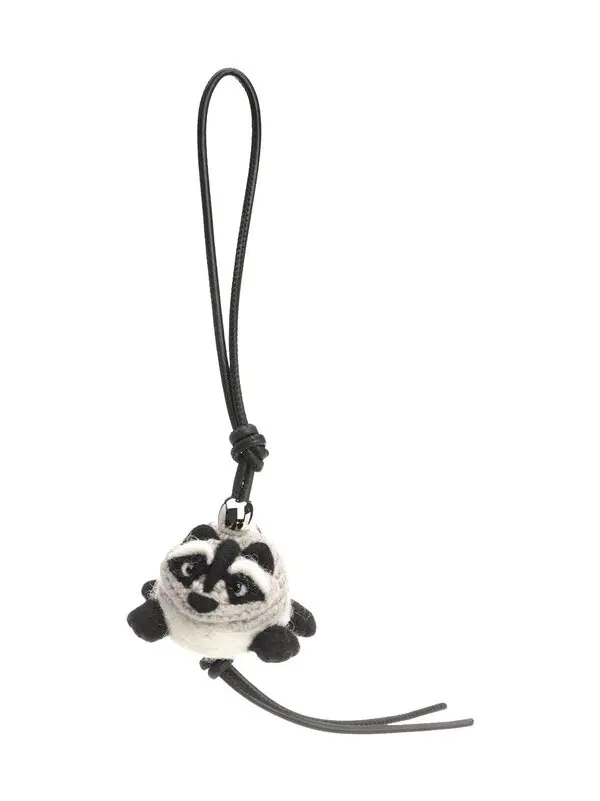 Loewe Wool Racoon Charm With Leather Strap - Gray