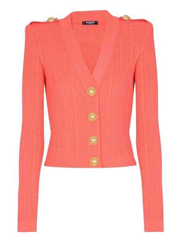 Balmain V-neck Button-up Cardigan With Embossed Logo Buttons - Multicolor