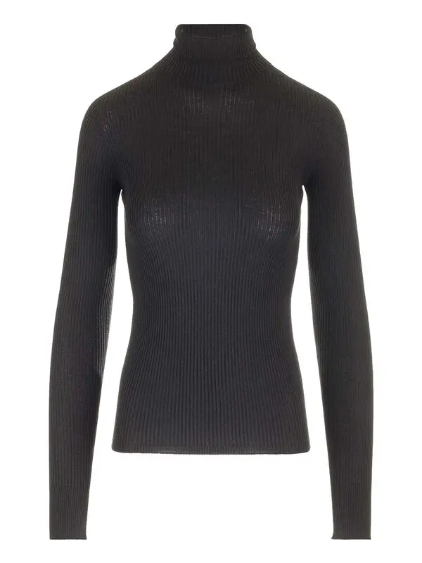 Sportmax Flavia Ribbed Knit Wool Turtleneck - Black