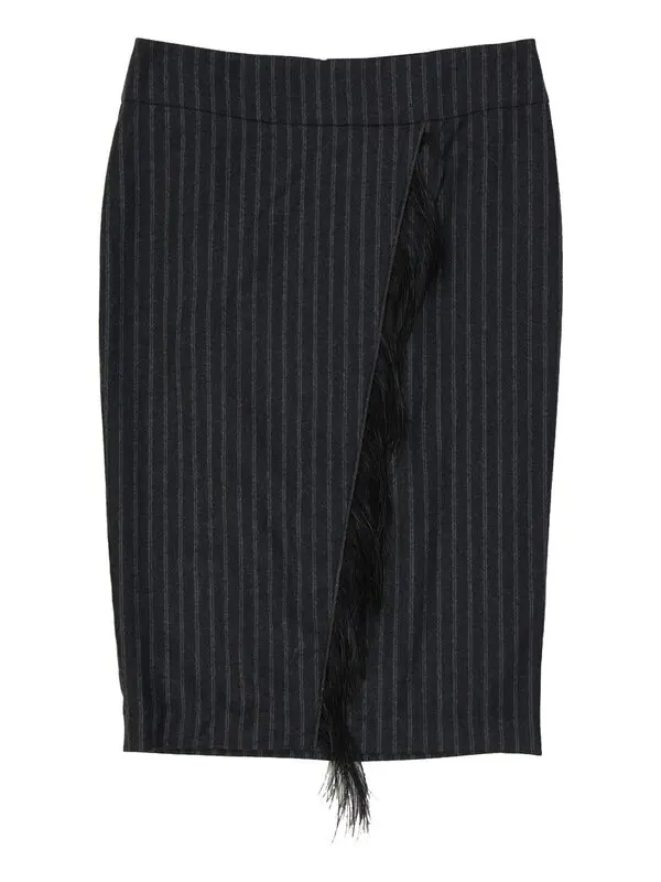 Brunello Cucinelli Wool Striped Skirt With Fringe Detail - Gray
