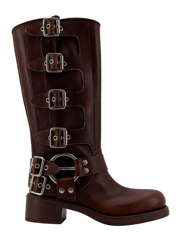 Miu Miu Leather Buckled Boots - Multicolor
