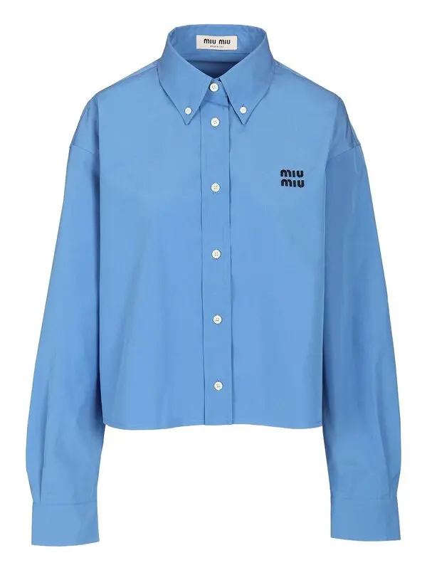 Miu Miu Poplin Shirt With Embroidered Logo - Blue