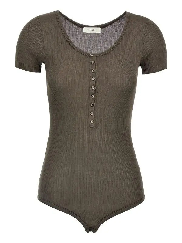 LEMAIRE V-neck Ribbed Bodysuit With Button Fastening - Multicolor