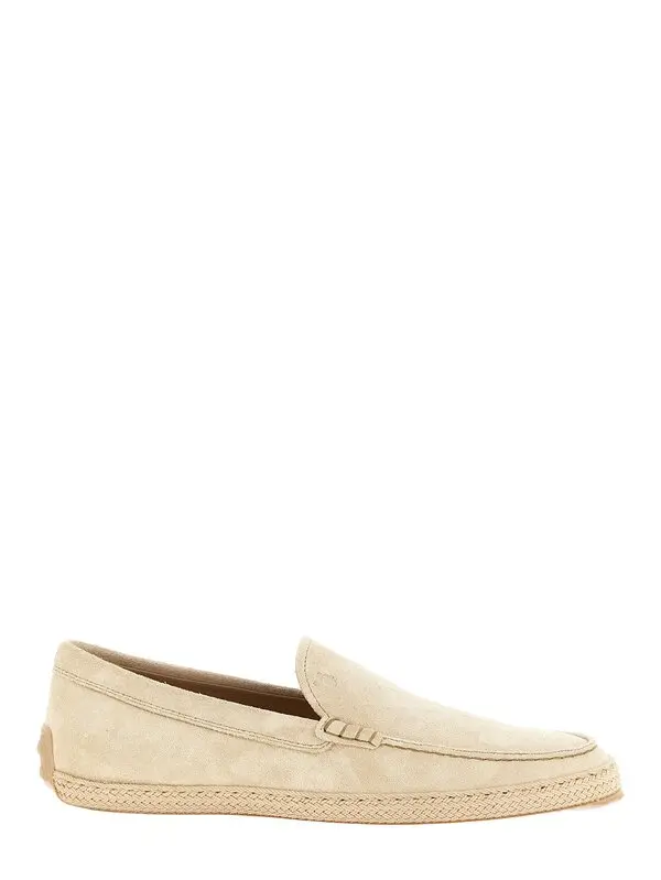 TOD'S Suede Loafers With Raffia Midsole - Cream